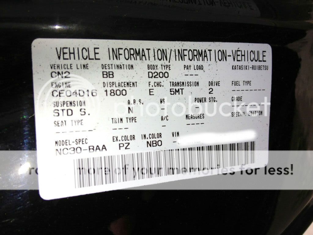 Vehicle Information Sticker Decoder | Mazda MX-5 Miata